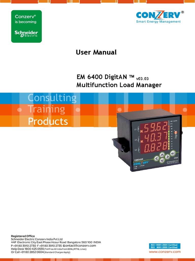Schneider Conzerv em 6400 PDF | PDF | Ac Power | Calibration