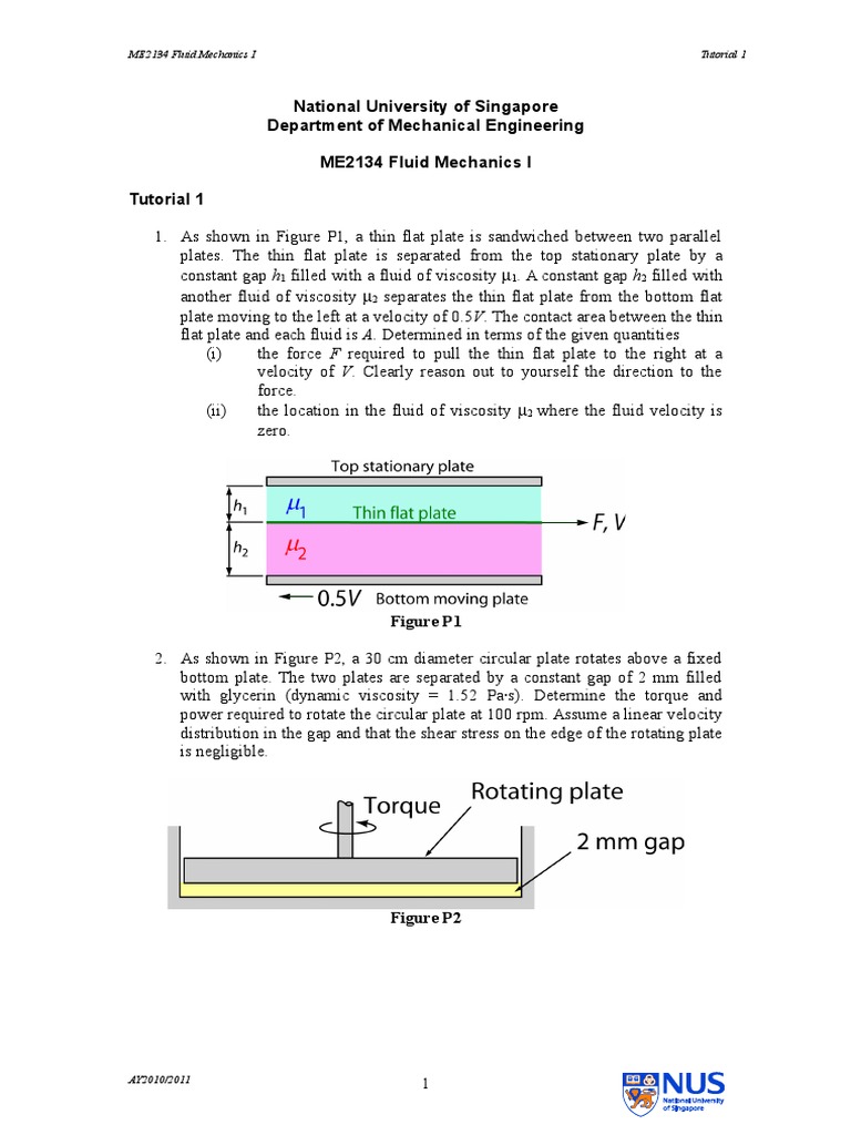 Tutorial 1 | PDF | Viscosity | Force