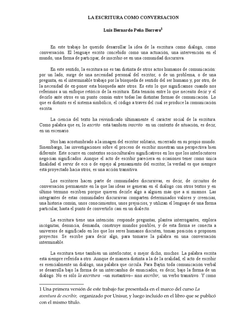 La Escritura Como Conversacion | PDF | Comunicación | Autor
