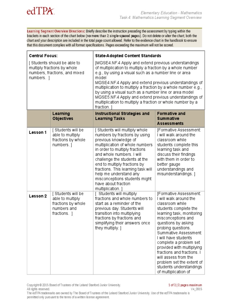 Task 4b Math Learning Segements | PDF | Educational Assessment ...