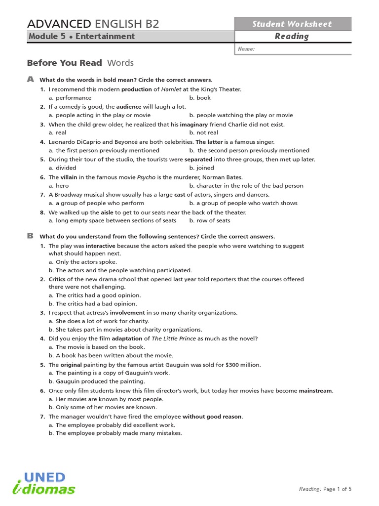 Module 5 Student's Worksheets | PDF | Perfect (Grammar) | Verb