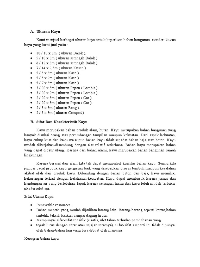 Ukuran dan Karakteristik Kayu | PDF