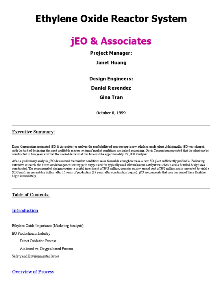 Ethylene Oxide Reactor Design | PDF | Chemical Reactor | Gas Compressor