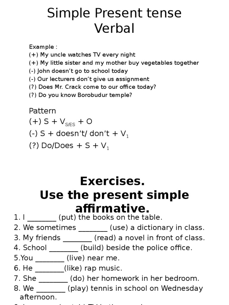 Simple Present Tense Patterns and Exercises | PDF | Language Arts ...