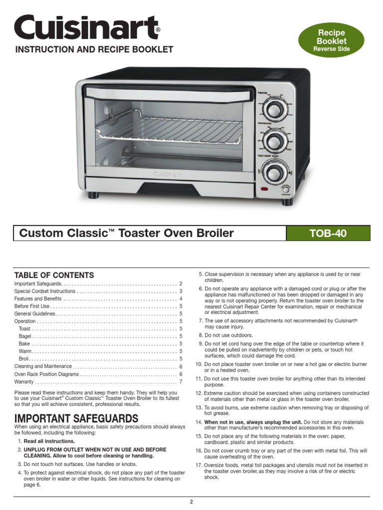 Instruction and Recipe Booklet: Custom Classic Toaster Oven Broiler ...