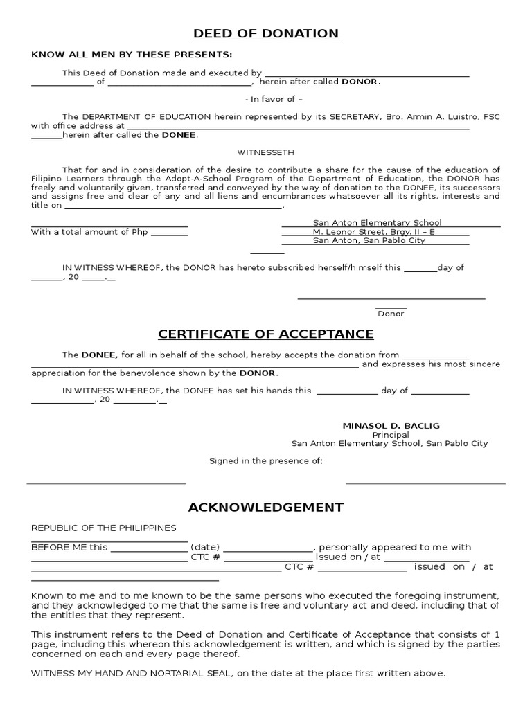 Deed of Donation | PDF | Deed | Property Law