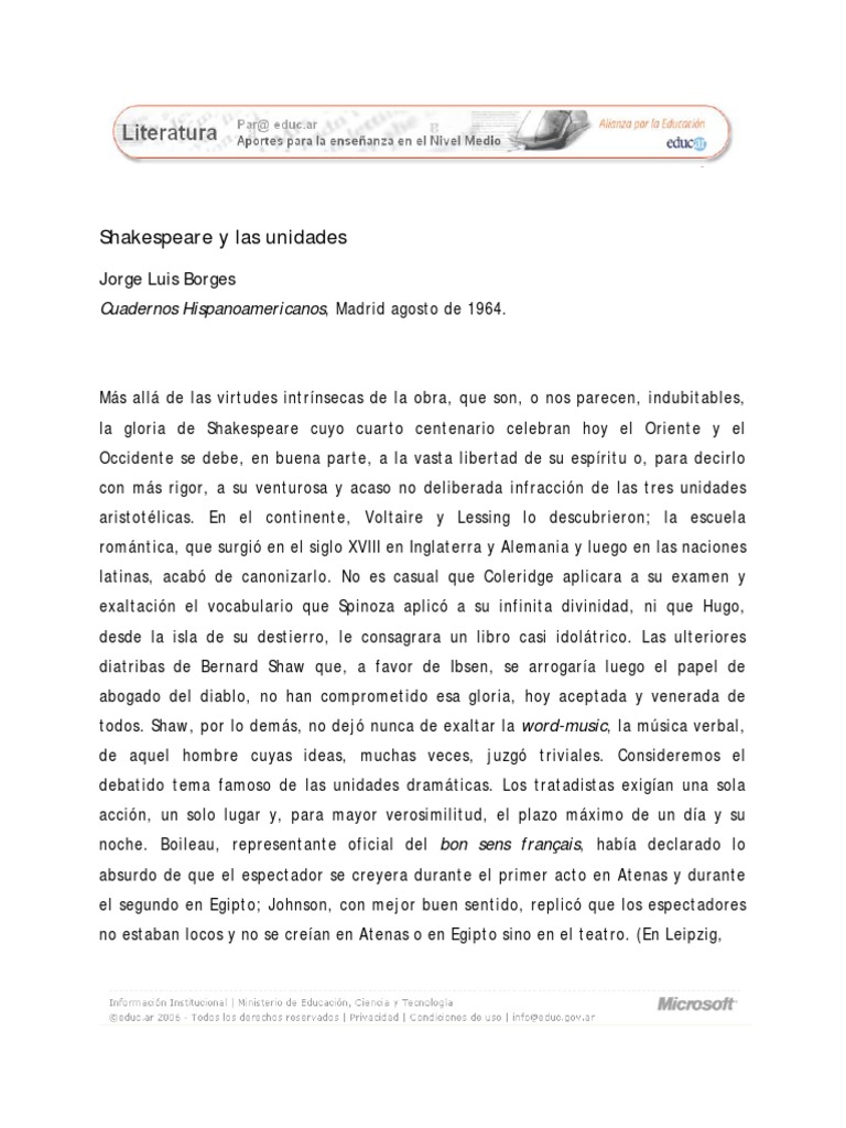 Shakespeare y Las Unidades - Borges PDF | PDF | William Shakespeare ...