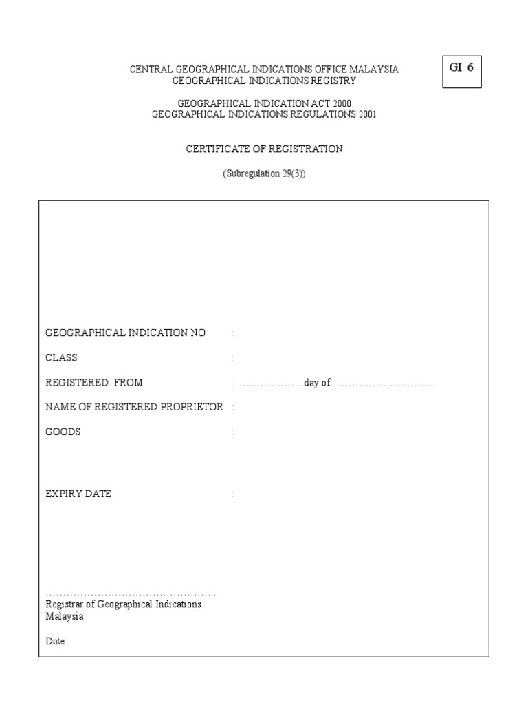 Malaysia Geographical Indication Certificate | PDF