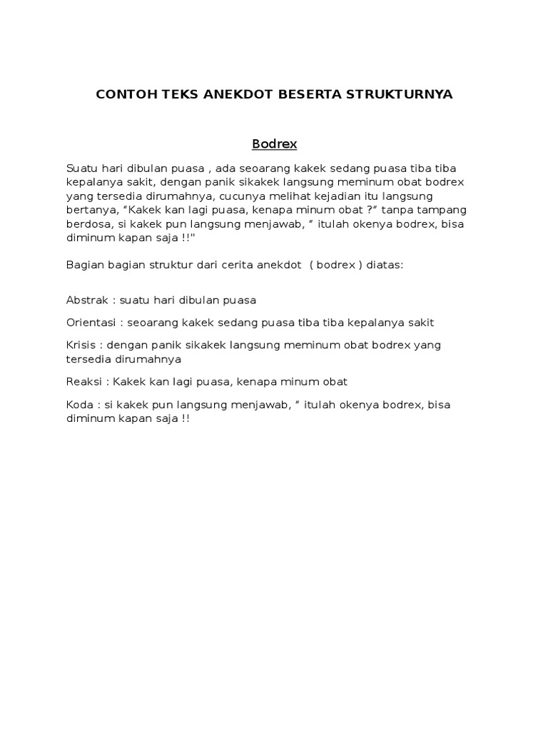 Contoh Teks Anekdot Beserta Strukturnya | PDF