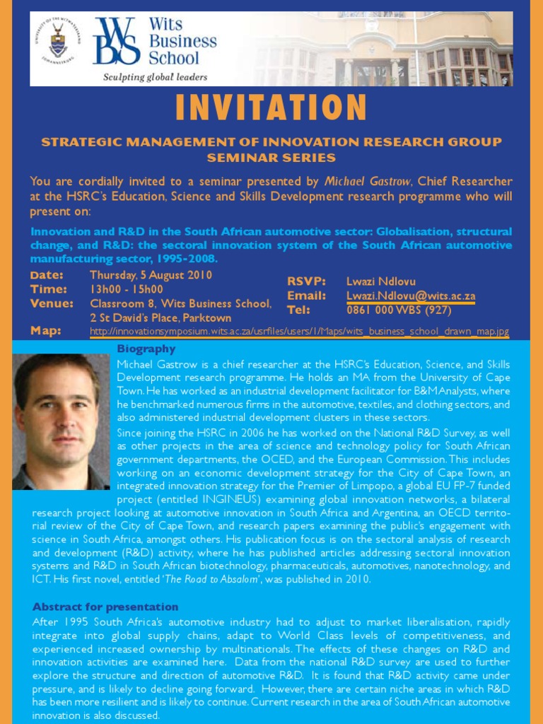 WBS SMI Invitation Gastrow | PDF | Research And Development | South Africa