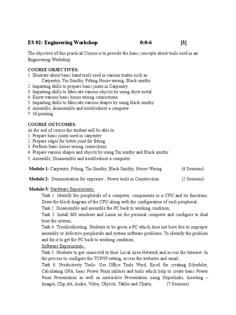Model Workshop Syllabus | PDF | Personal Computers | Carpentry