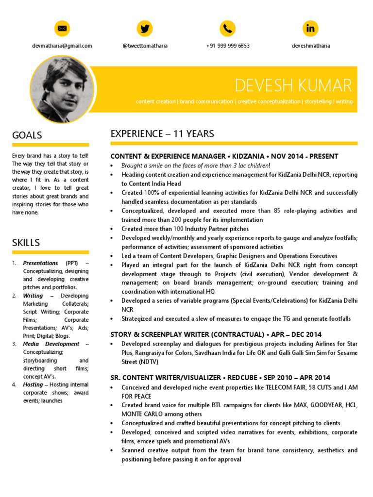 Devesh Kumar - Resume 2017 2 | PDF | Screenplay | Communication
