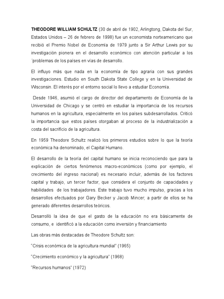 Theodore William Shultz | PDF | Ciencias económicas | Economias