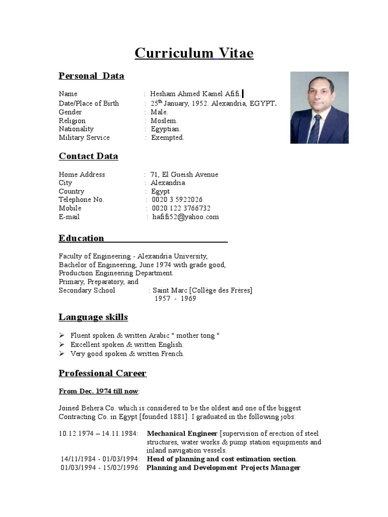 Curriculum Vitae: Personal Data | PDF | Crane (Machine) | Industries