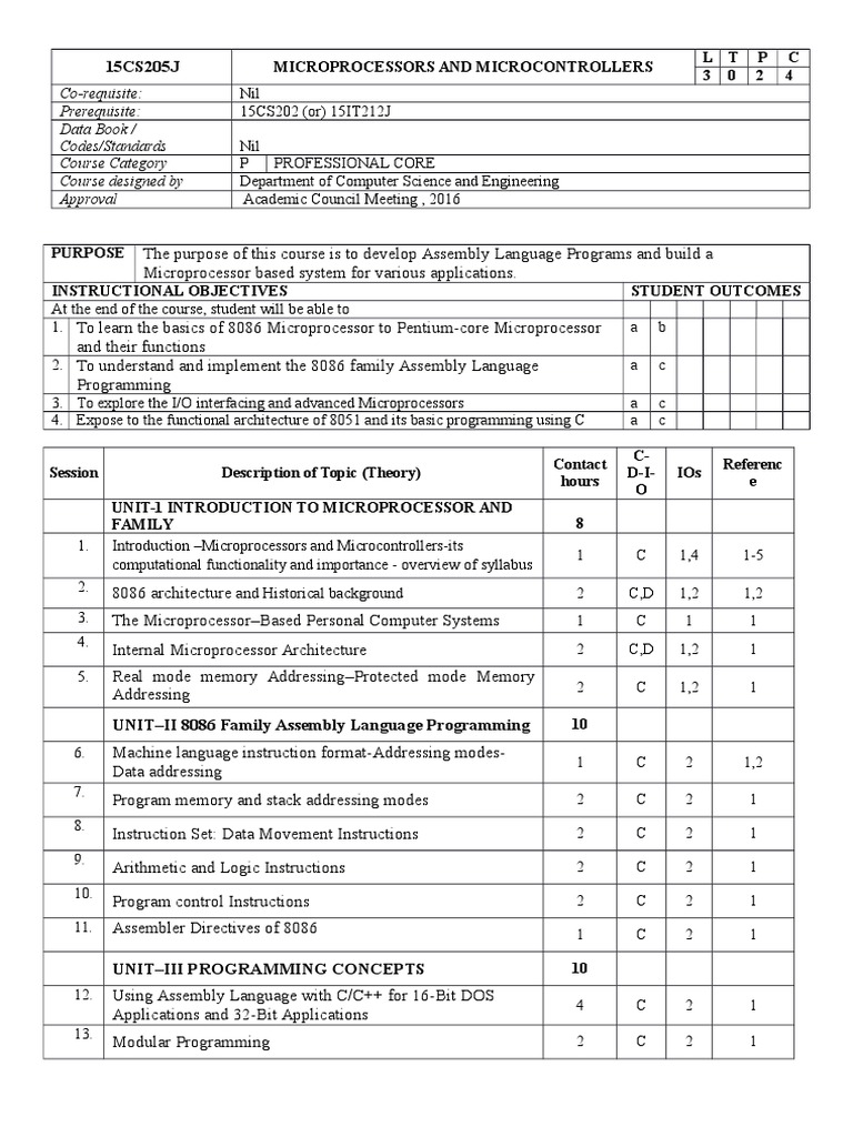 15CS205J Microprocessors and Microcontrollers 1 | PDF | Central Processing Unit | Instruction Set
