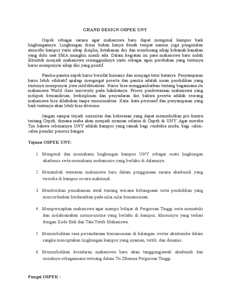 Grand Design Ospek Uny | PDF