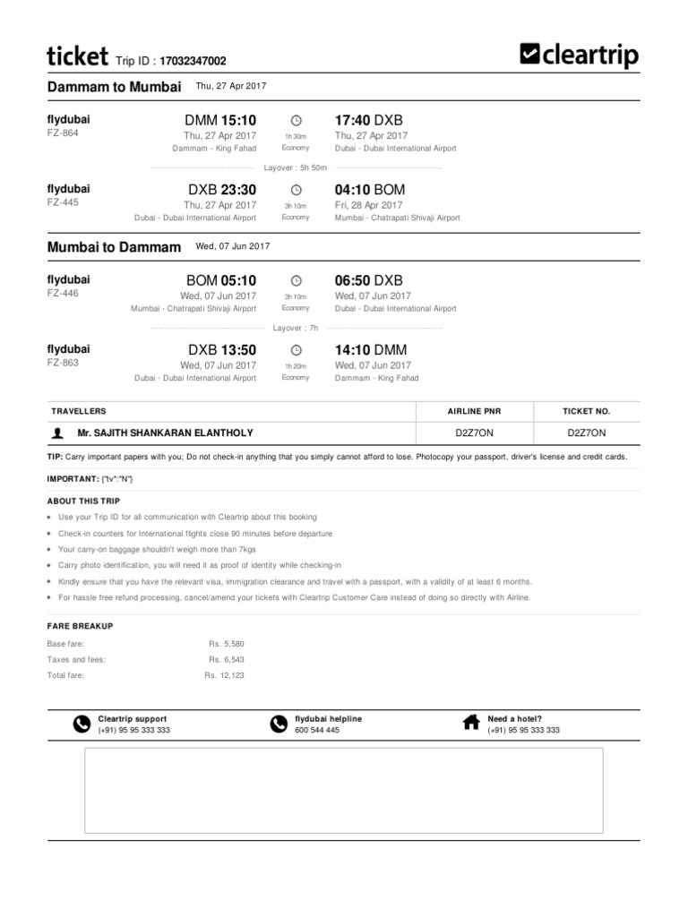 Cleartrip Flight E-Ticket | PDF | Identity Document | Transport