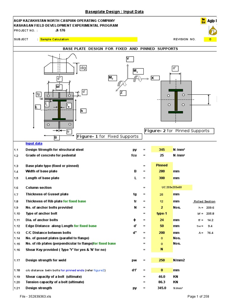 Baseplate Design Input Data: Sample Calculation for Fixed and Pinned ...