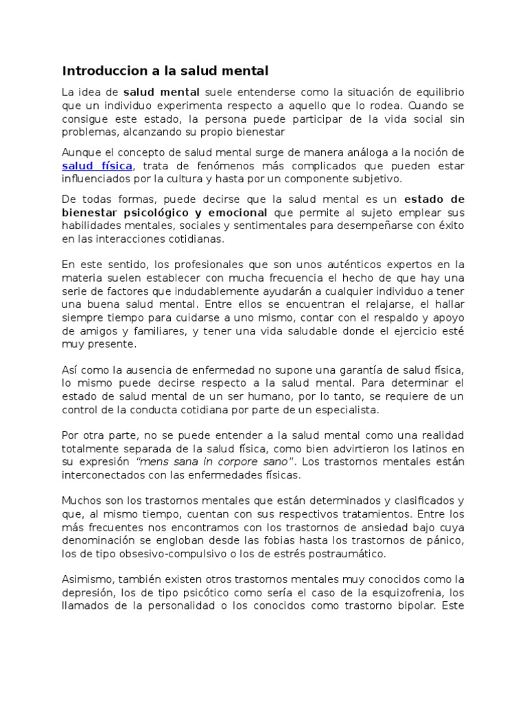 Introduccion a La Salud Mental | Salud mental | Psicología anormal Introduccion a La Salud Mental | Salud mental | Psicología anormal