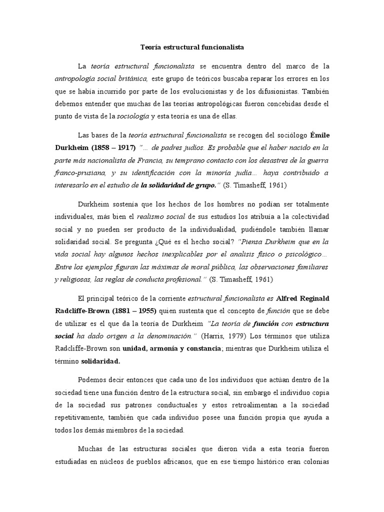 Teoría estructural funcionalista | Emile Durkheim | Antropología
