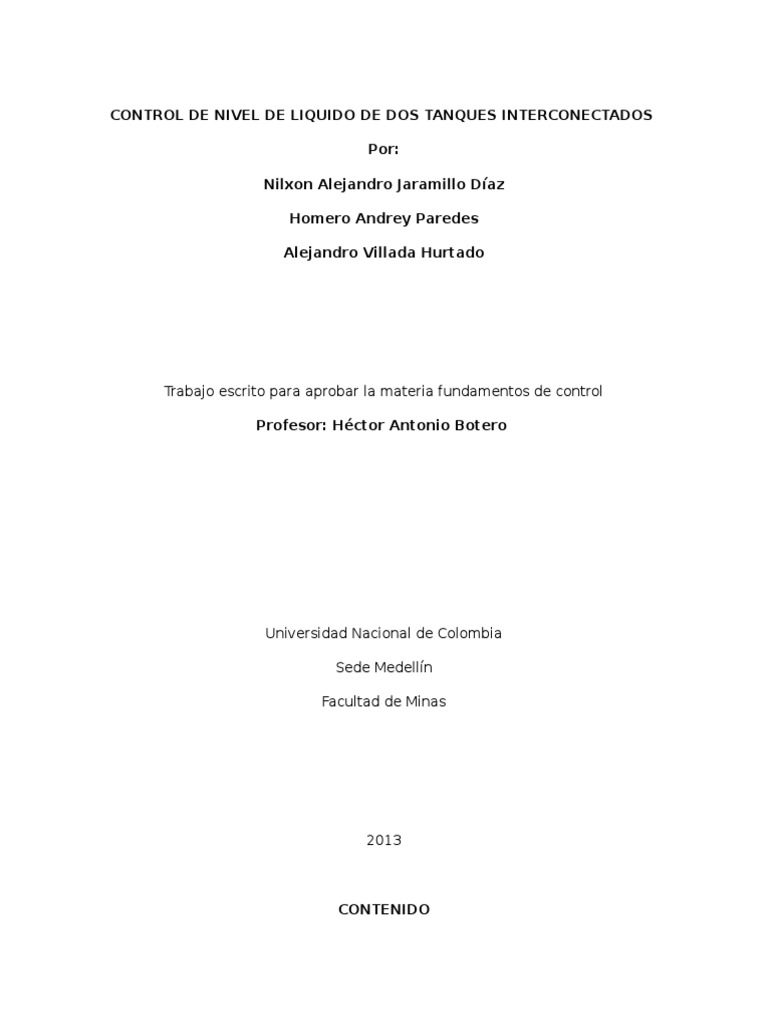 Control de Nivel de Líquido en Dos Tanques Interconectados | PDF | Simulación | Ingeniería de ...