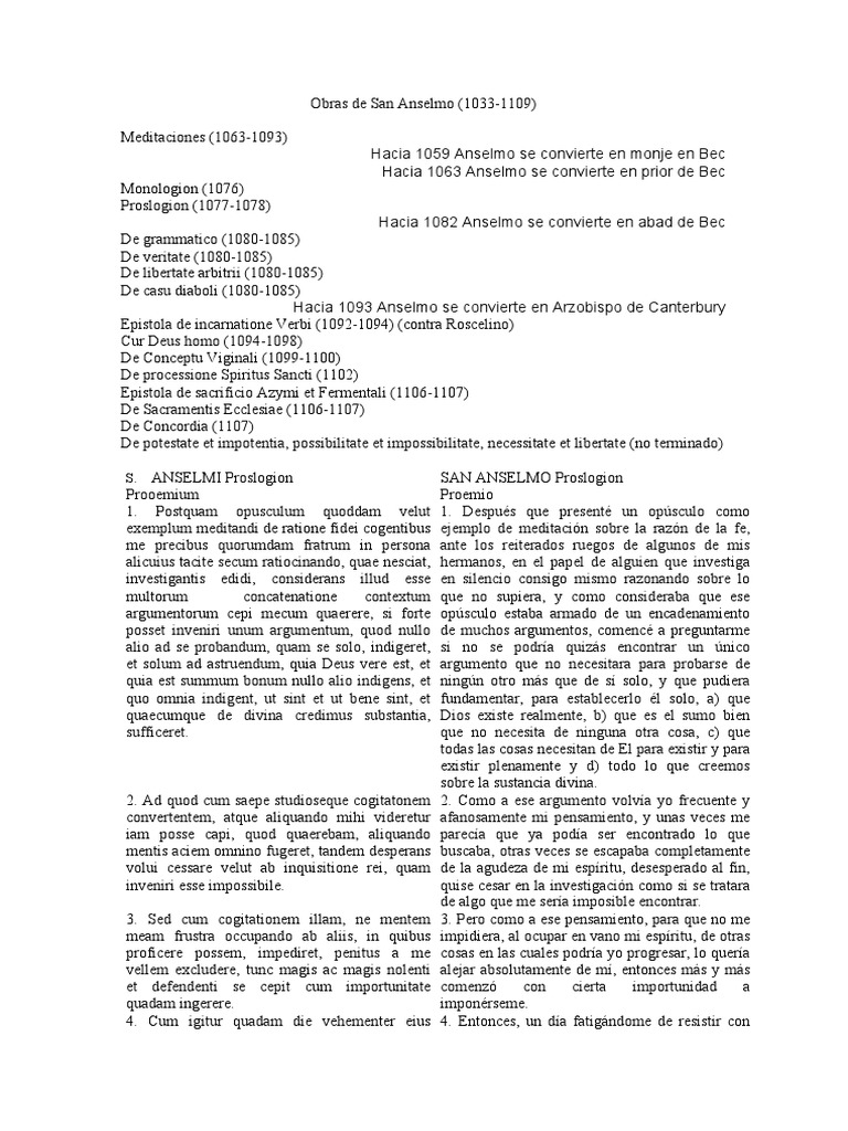 Anselmo Proslogion 1-4 | PDF | Creencia religiosa y doctrina | Science