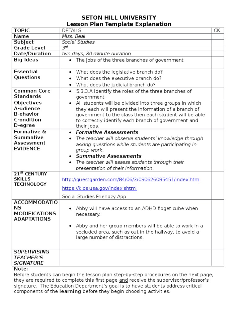 Three Branches of Gov Lesson Plan | PDF | Lesson Plan | Educational ...