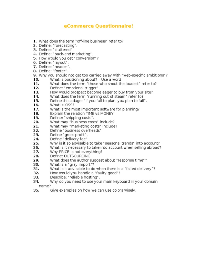 ECommerce Questionnaire | PDF