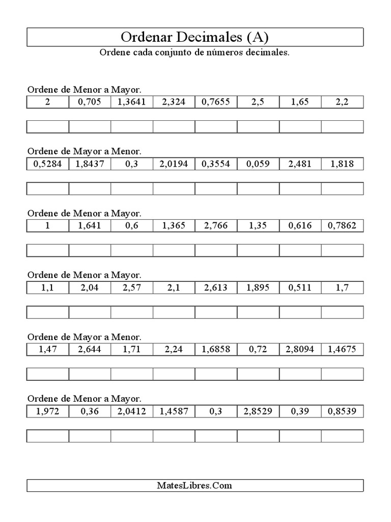 Decimales Ordenar Decimales 001 | PDF
