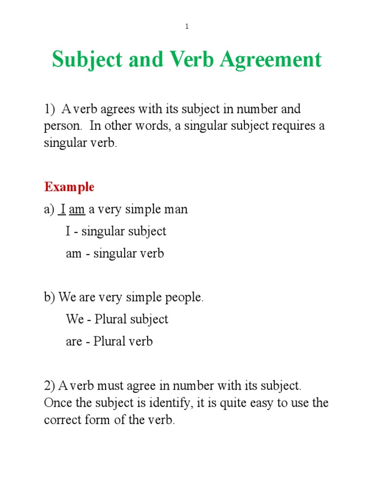 Subject and Verb Agreement | PDF | Grammatical Number | Subject (Grammar)