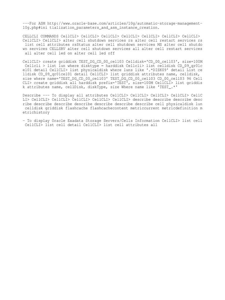 Exadata Cellcli Commands | PDF | Information Technology Management | Computer Hardware