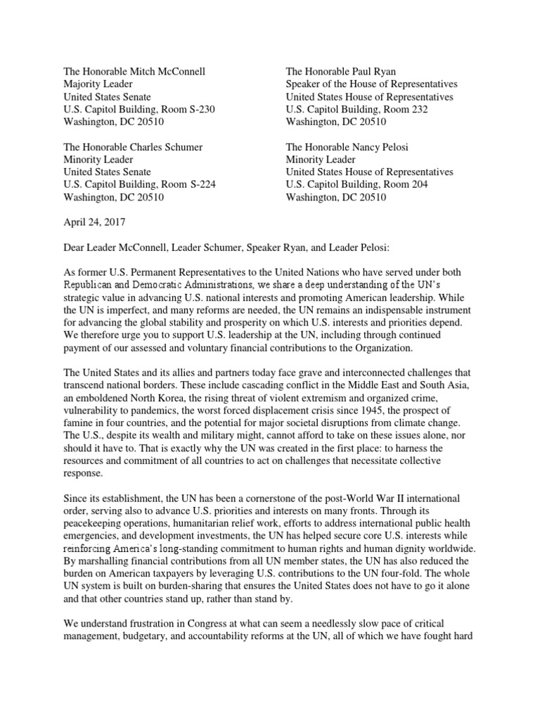 US Perm Reps Letter - Senate and House Leadership | United Nations ...