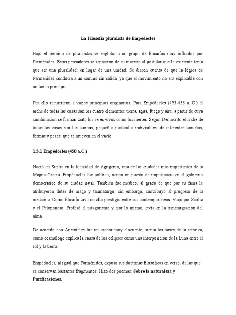 Filosofía pluralista de Empédocles | PDF | Metafísica | Science