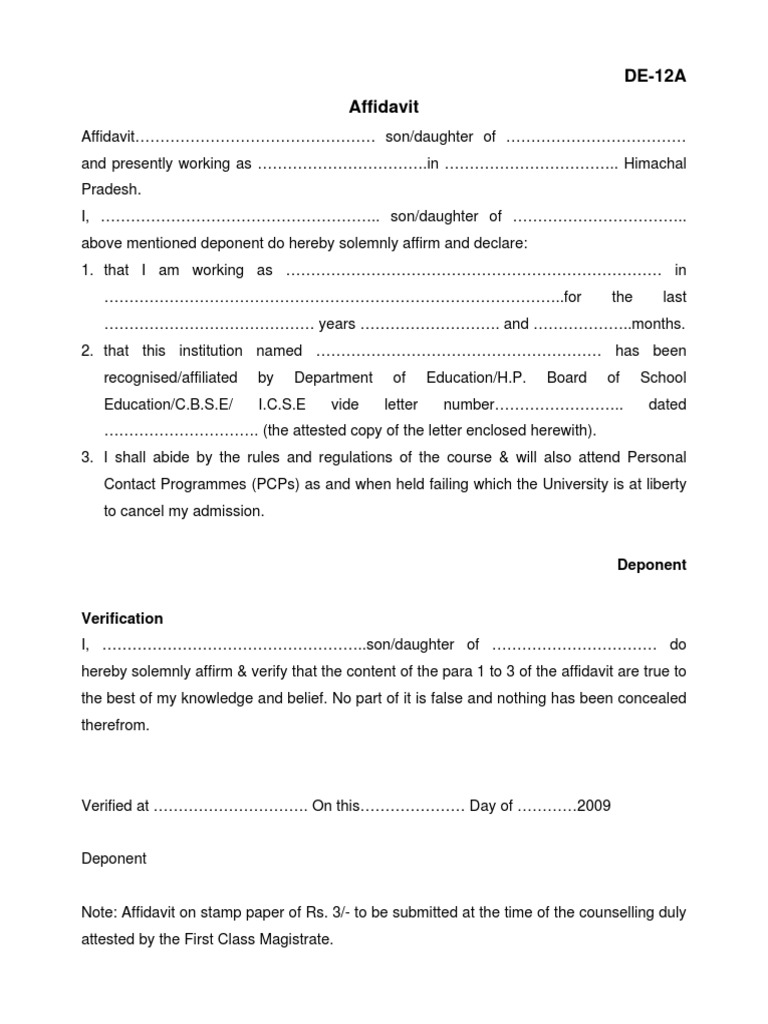DE-12A Affidavit: Deponent | PDF