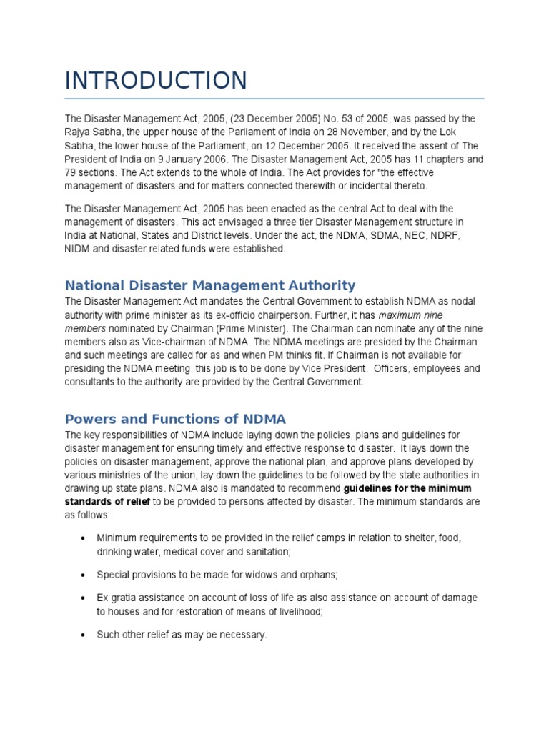 An Overview of India's Disaster Management Framework as Established ...