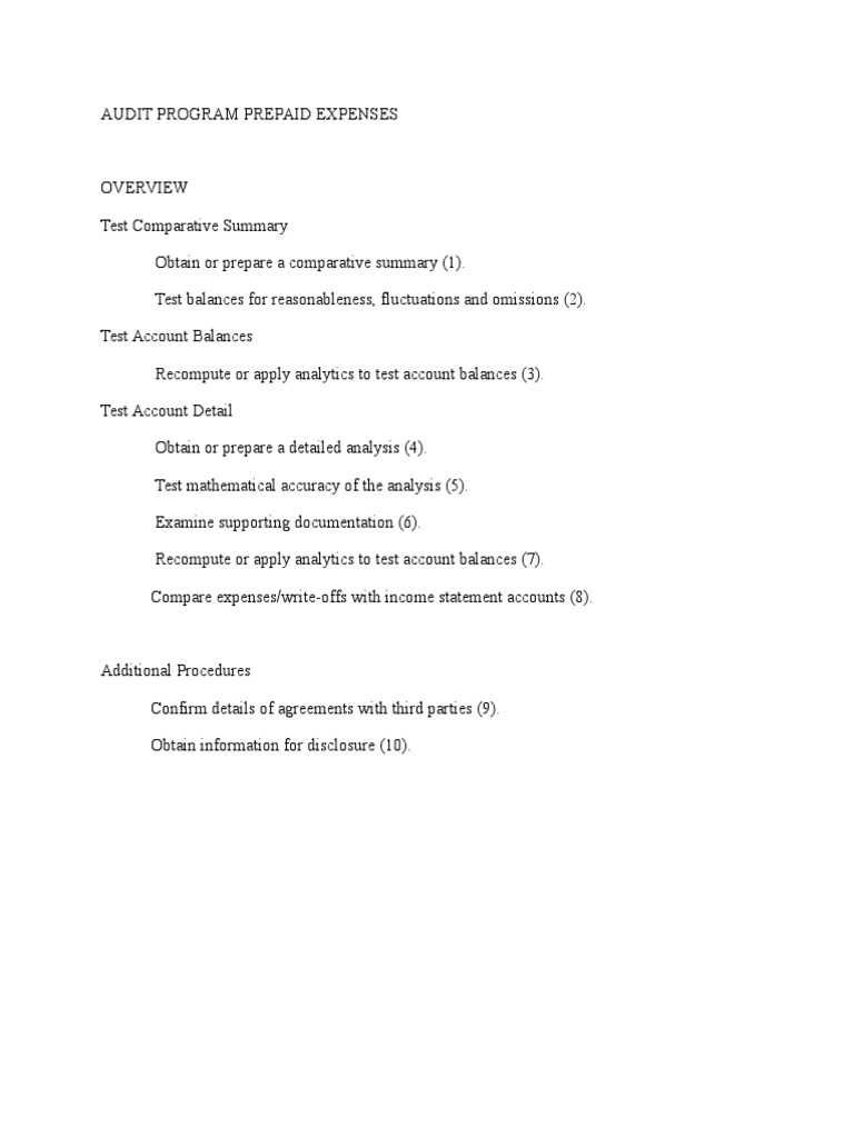 Audit Program Prepaid Expenses | PDF | Audit | Income Statement