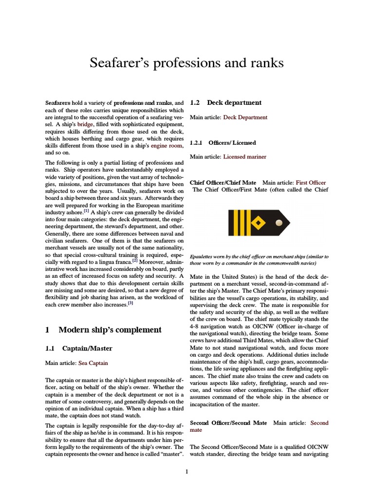 Seafarer Roles and Ranks Guide | PDF | Sailor | Ships