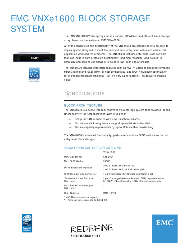 h14377 Emc Vnxe1600 Block Storage System Ss | PDF | Hard Disk Drive ...