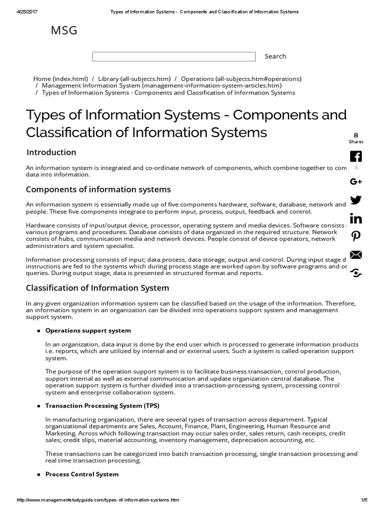 Classification of Information Systems | PDF | Information System ...