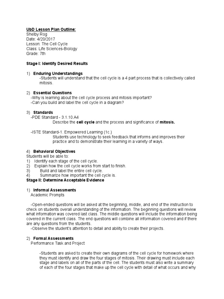 Ubd Lesson Plan Outline | PDF | Lesson Plan | Educational Assessment