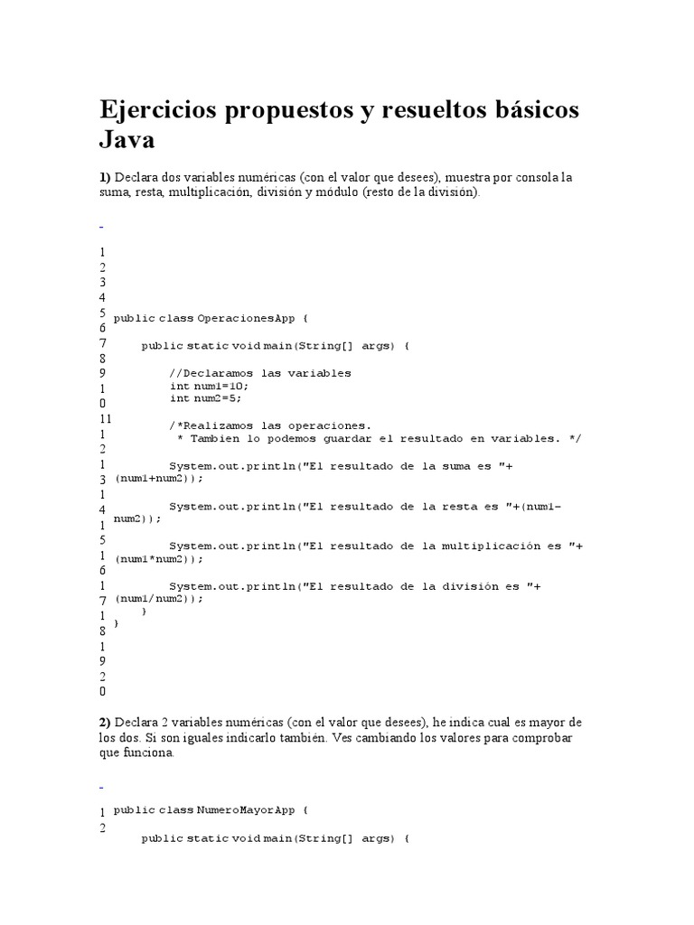 Ejercicios Básicos Resueltos en Java | PDF | Java (lenguaje de ...