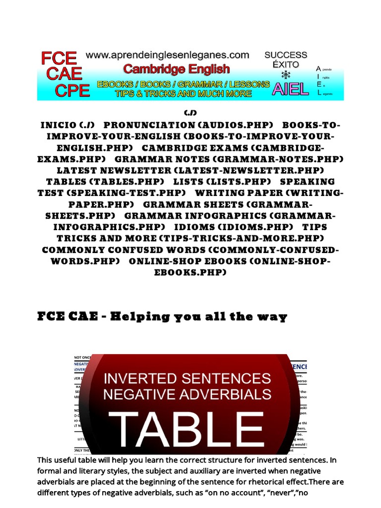 FCE CAE Grammar Table Inversion | PDF