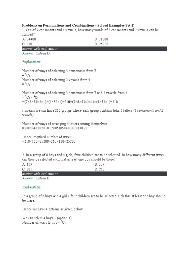 Problems On Permutations and Combinations | PDF | Permutation | Consonant