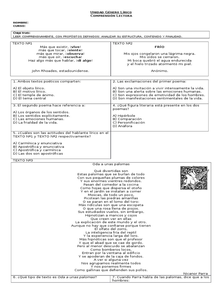 EJERCICIOS GÉNERO LÍRICO | Alma | Aves