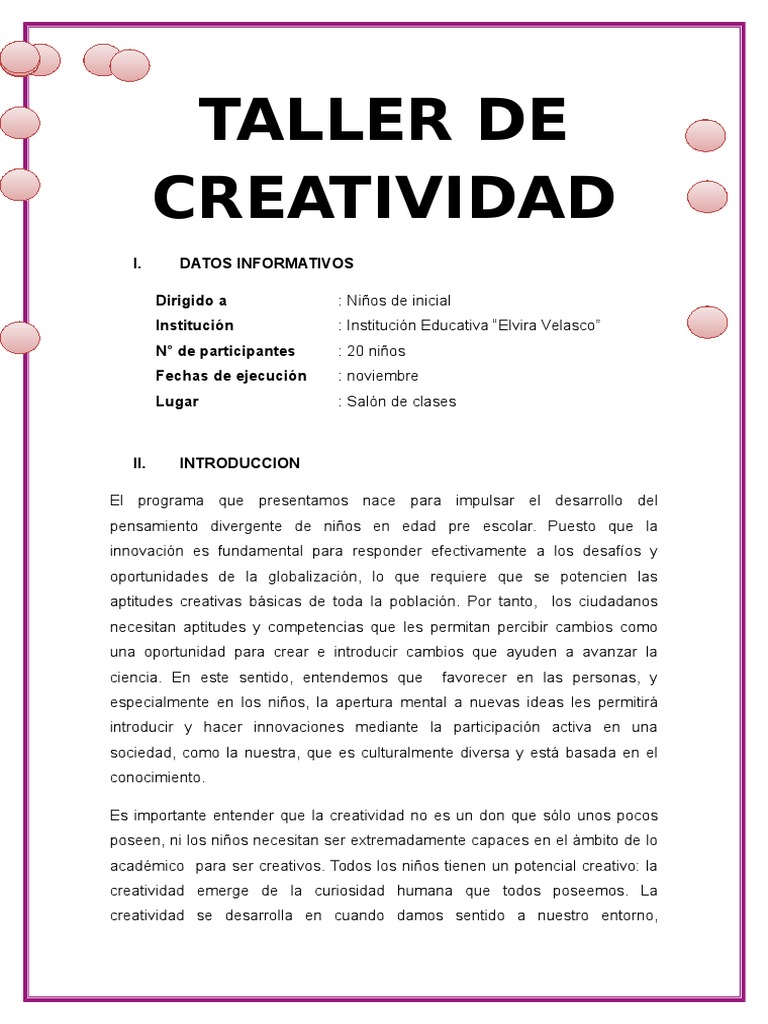 Taller de Creatividad para Niños | PDF | Creatividad | Sicología