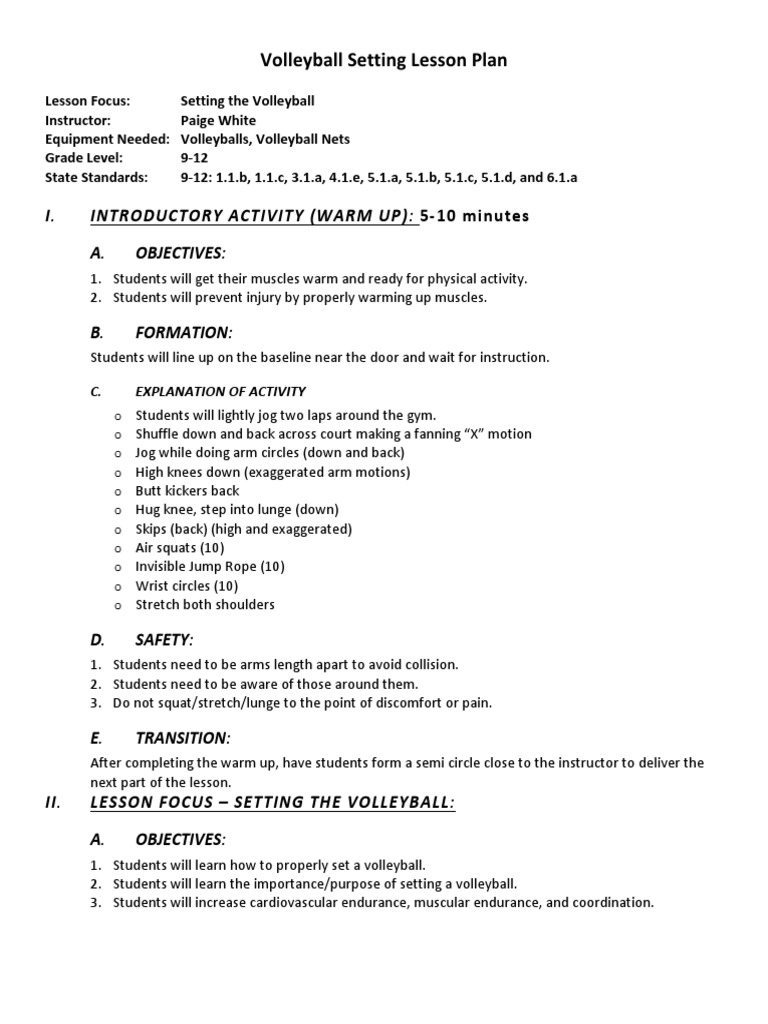 Volleyball Lesson | PDF | Volleyball | Athletic Sports