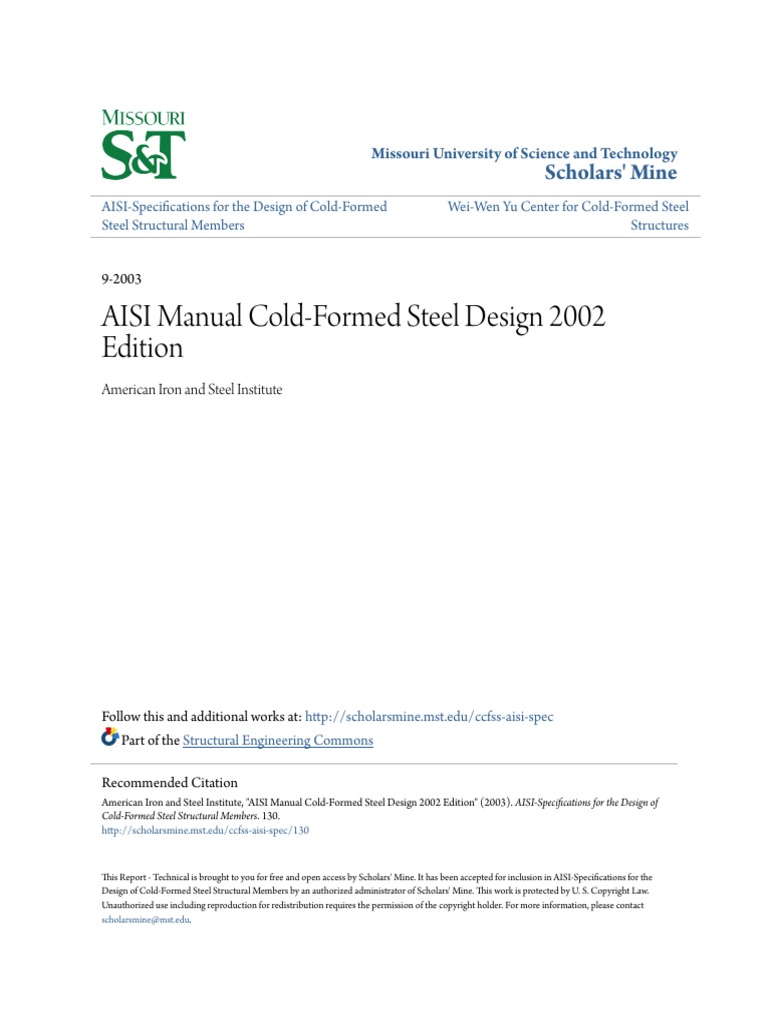 AISI Manual Cold-Formed Steel Design 2002 Edition | PDF