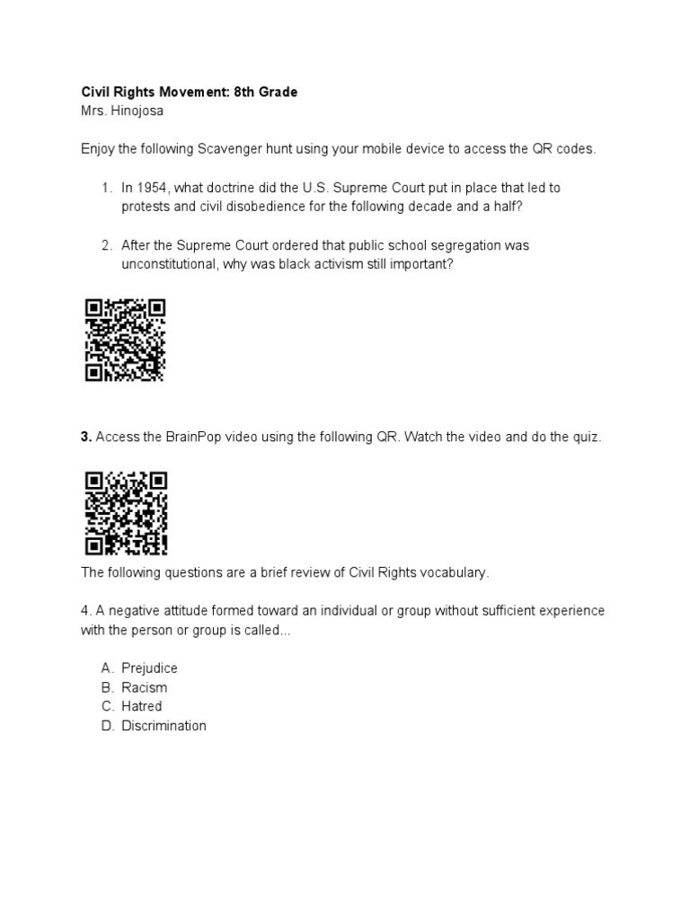 8th Grade Civil Rights Scavenger Hunt | PDF