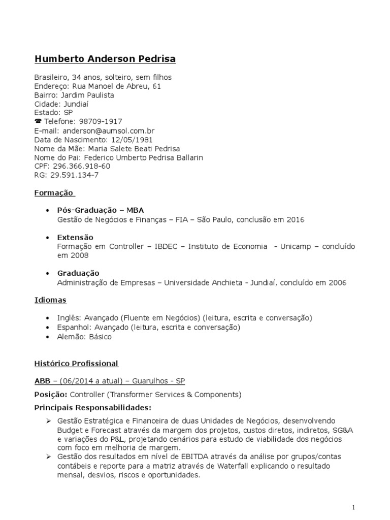 Curriculum Controller HAP | PDF | Contabilidade | Microsoft