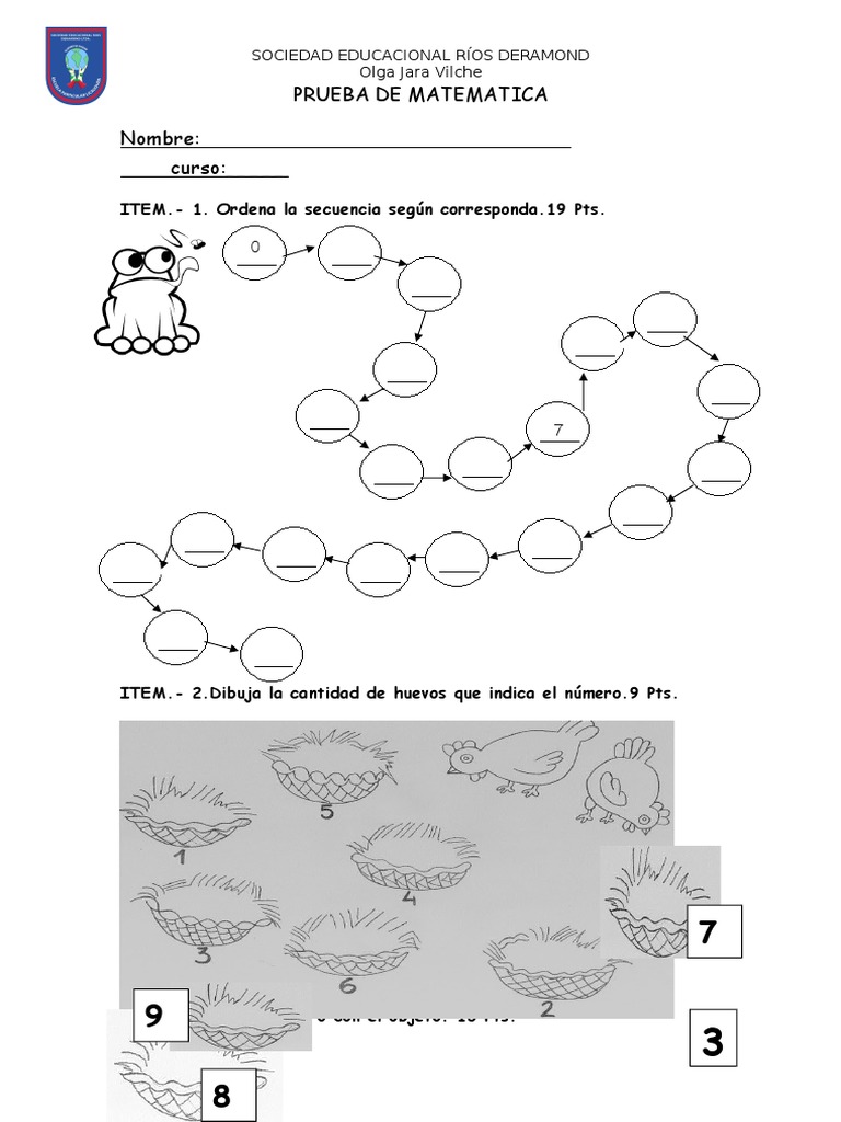 prueba matematica 1° basico numeros del 0 al 20